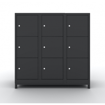 Zwarte lockerkast, halfhoog, Dark Line Locker, 4 kolommen, 9 deurtjes
